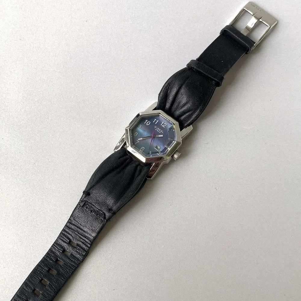 Diesel | Accessories | Diesel Octagonal Face Watch With Black Leather ...
